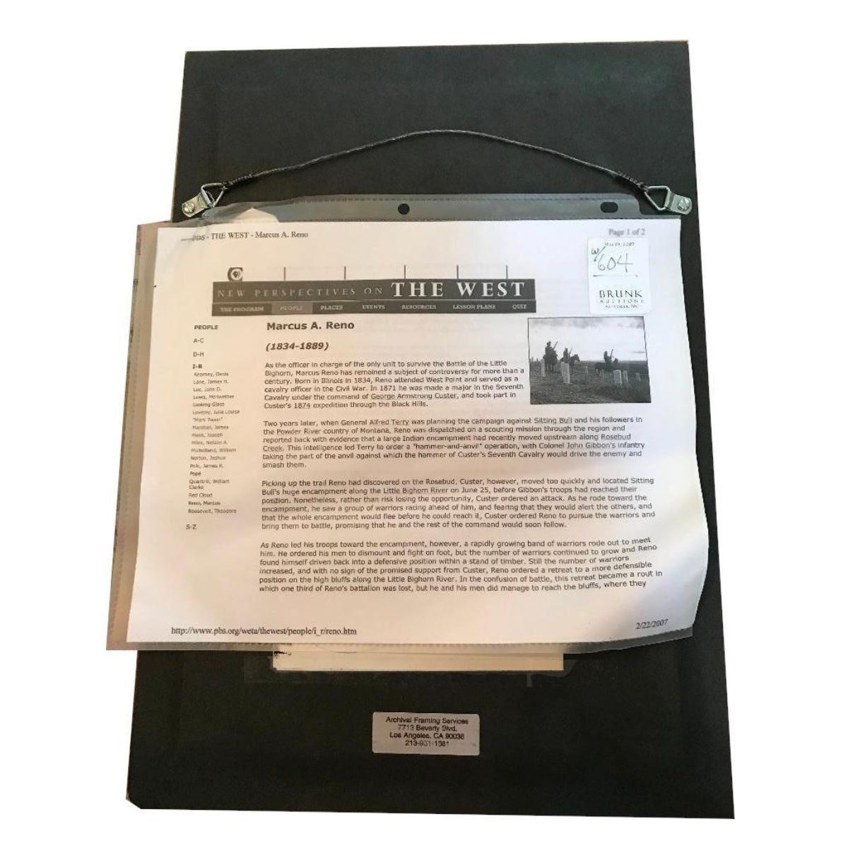 19thc Autograph, Major Marcus Reno 7th Cavalry, Custer, Little Bighorn ...