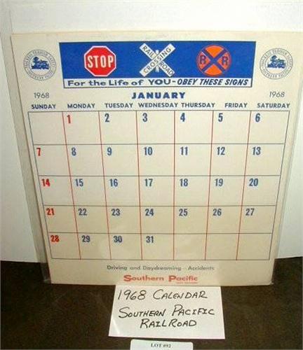 1968 CALENDAR SOUTHER PACIFIC RAILROAD