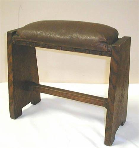 Mission Oak-Padded foot stool. 12 tall, 14.75 wid