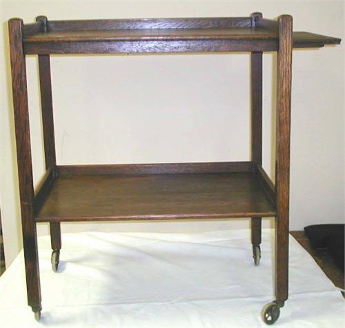 Mission Oak-Tea cart on wheels with pull-out tray