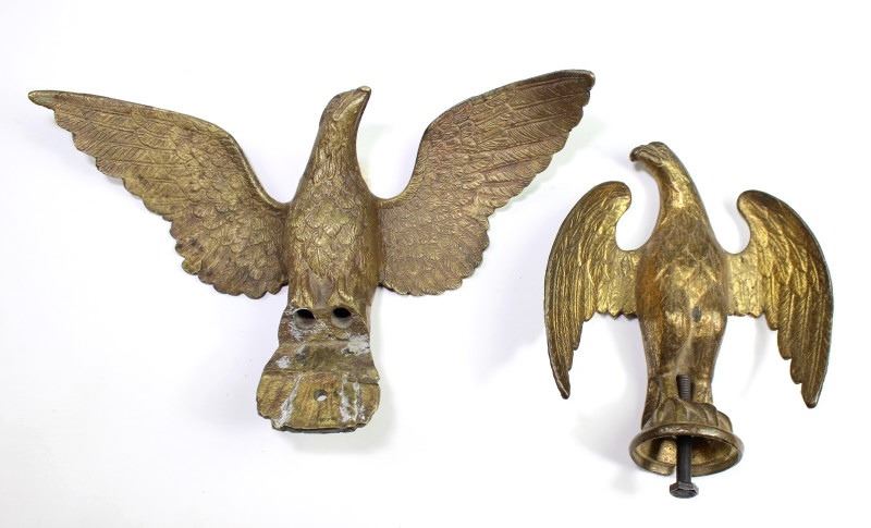 Collection of 2 antique brass eagle flag pole toppers.toppers.