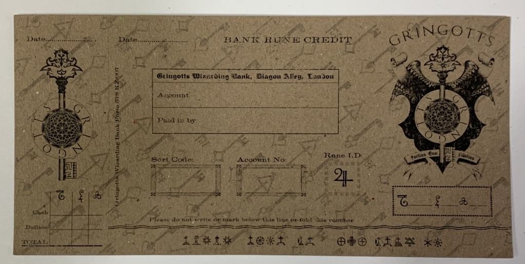 Harry Potter Franchise - Gringotts Bank Check - Lot A