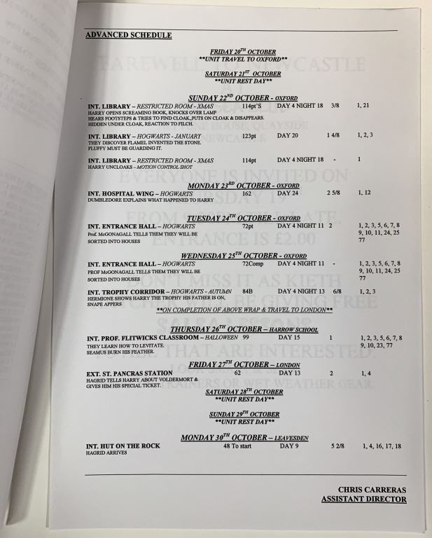 Harry Potter and the Sorcerer's Stone (2001) - Set of Two Call Sheets
