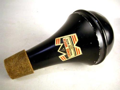 A TRUMPET MUFFLER Labeled Denis Wick Precision Mute, London, wear, 6"h