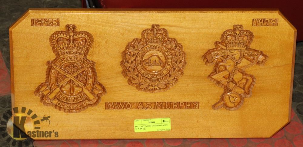 MILITARY WOOD CARVED PLAQUE 12 X 12