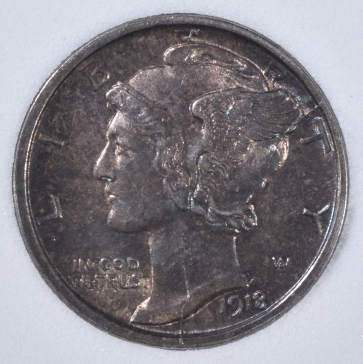 1918-D MERCURY DIME BGC SUPERB GEM FSB
