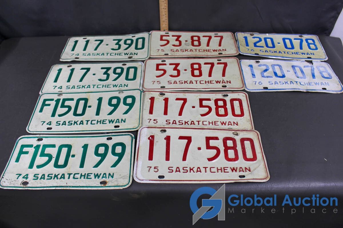 (5) Sets of Matching SK License Plates 1974-76