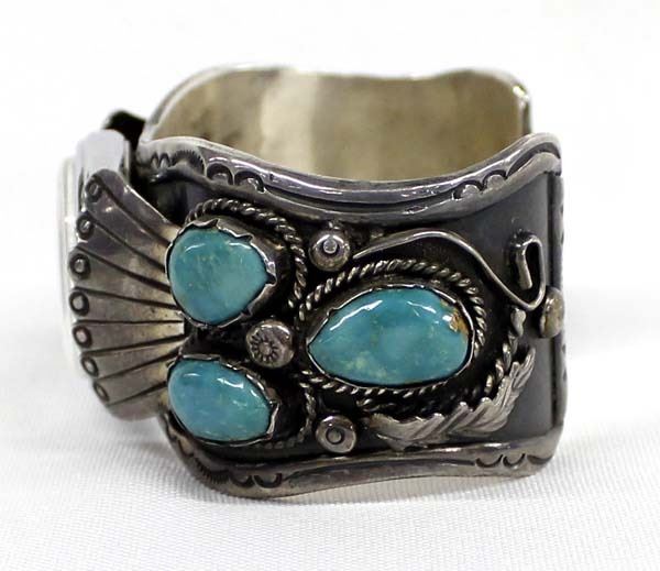 Vintage Navajo Sterling Turquoise Watch Bracelet by Gibson Gene