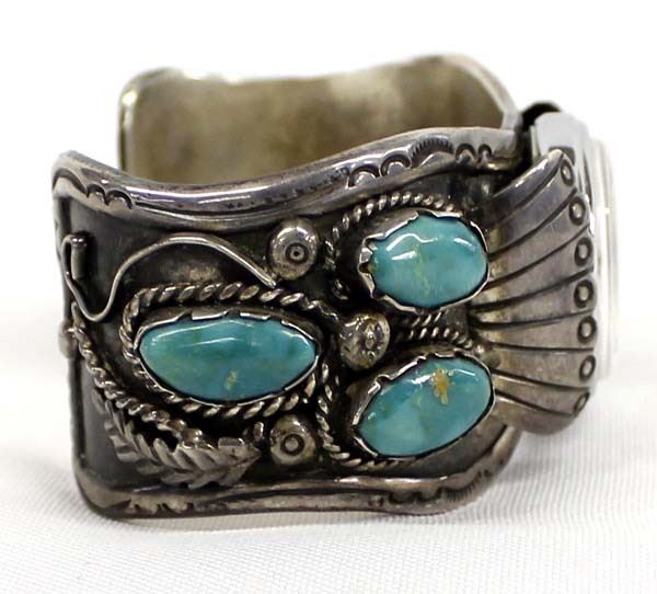 Vintage Navajo Sterling Turquoise Watch Bracelet by Gibson Gene