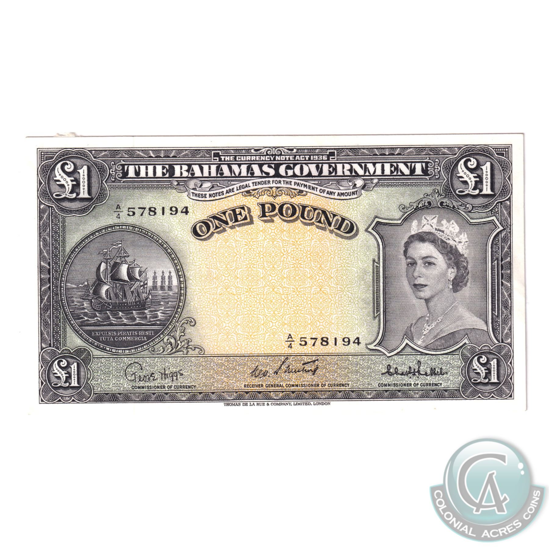 Bahamas 1961 The Bahama's Government One Pound, Pick#15c, Sweeting ...
