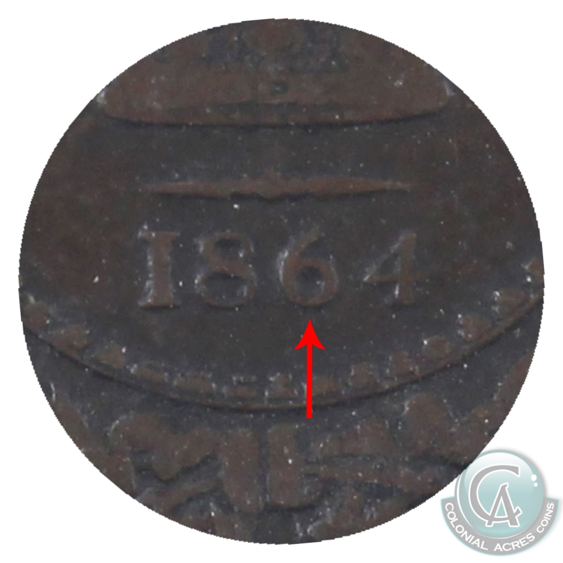 New Brunswick 1-cent 1864 Short 6; E/F ICCS Certified F-12.