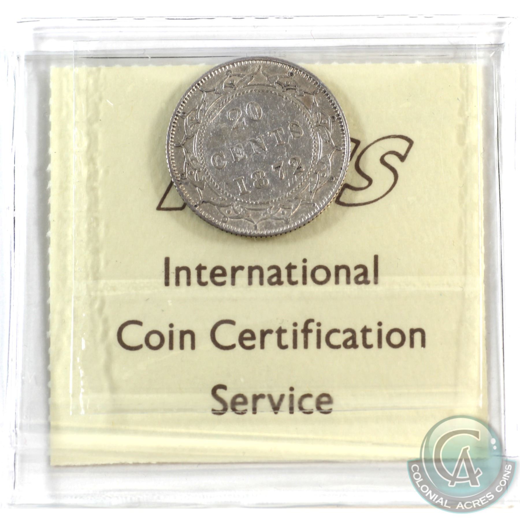 Newfoundland 20-cent 1872H ICCS Certified EF-40