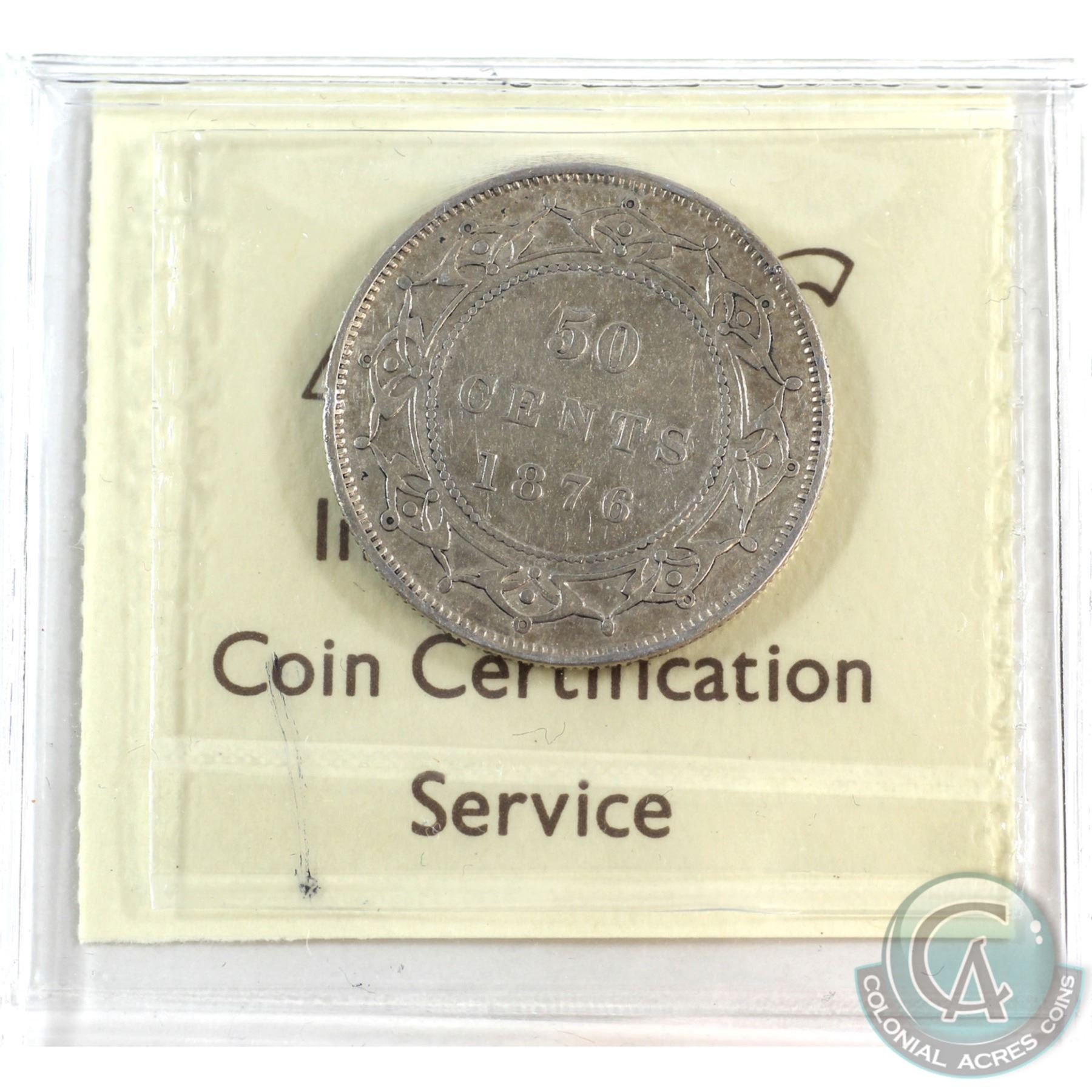 Newfoundland 50-cent 1876H ICCS Certified VF-20.