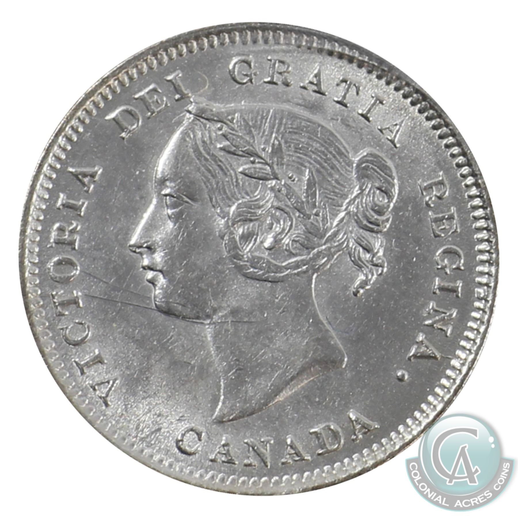 5-cent 1881H ICCS Certified AU-55. Bright vibrant coin.