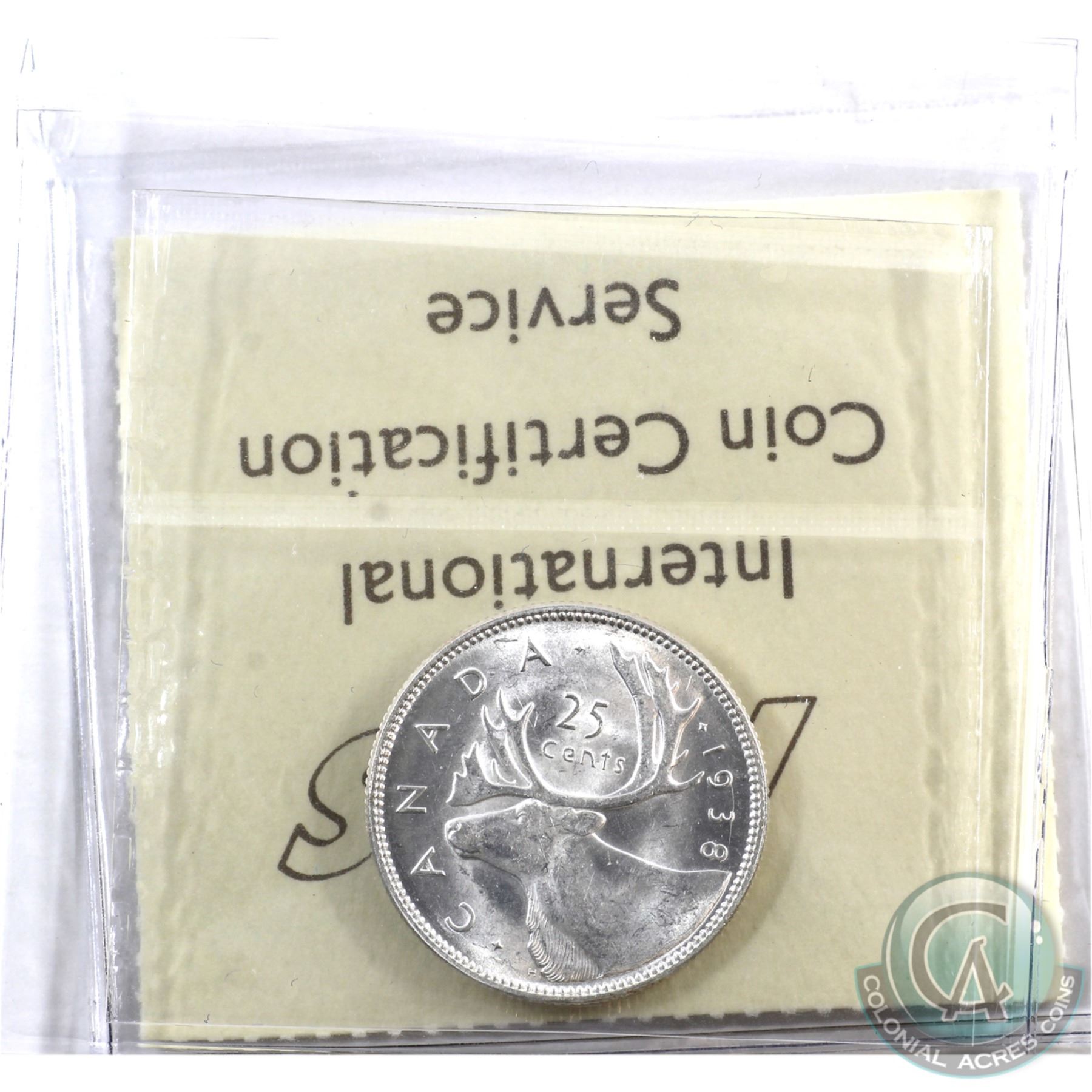 25-cent 1938 ICCS Certified MS-63. Blast white.