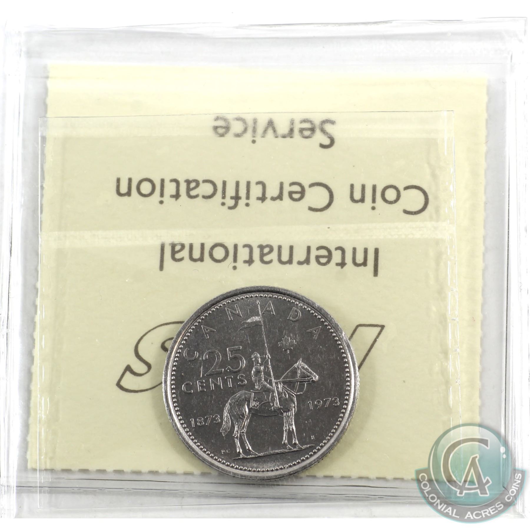 25-cent 1973 Large Bust ICCS Certified AU-50. A tough coin in business strike issues.