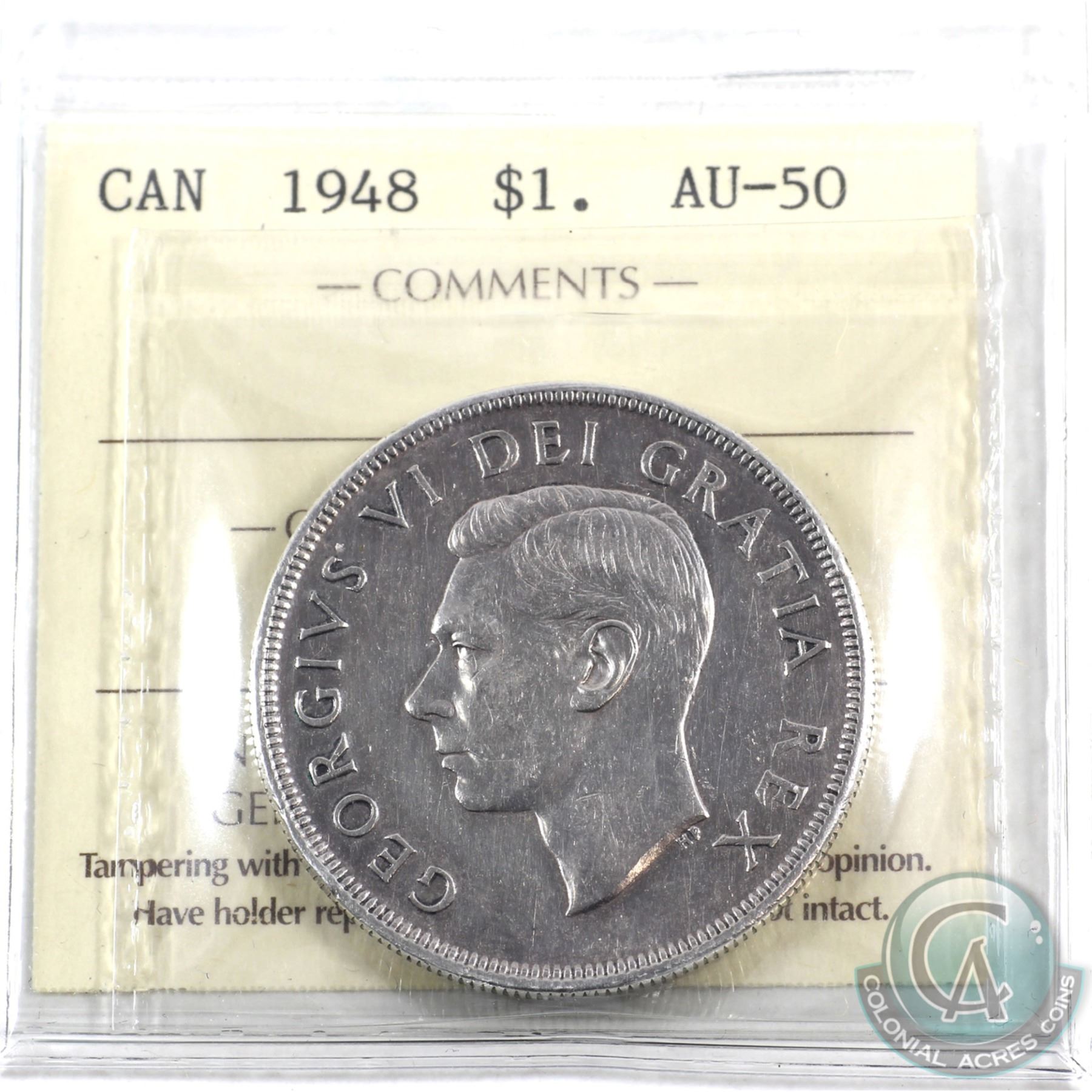 Silver $1 1948 ICCS Certified AU-50. *KEY DATE*