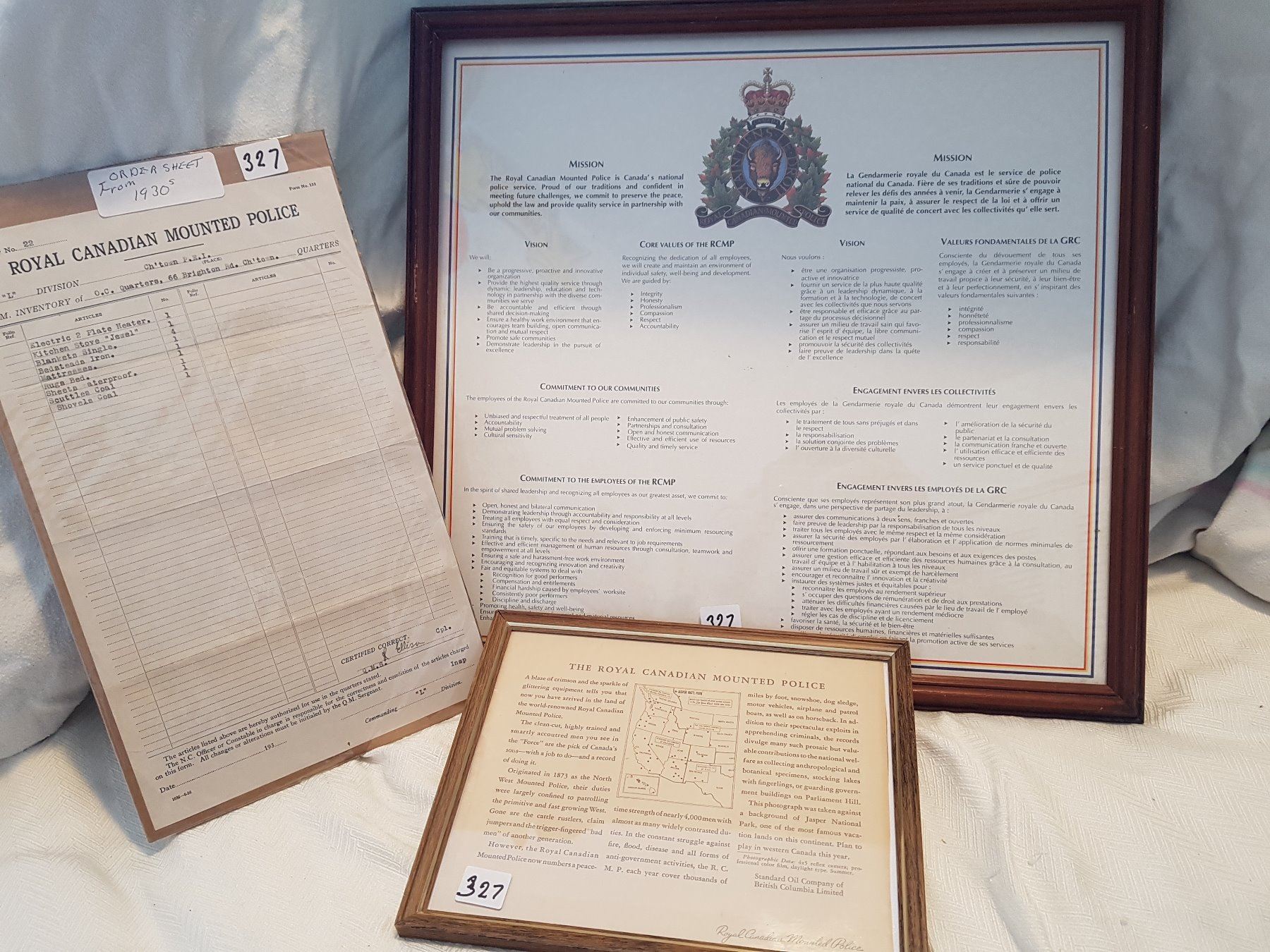 RCMP MISSION RESOLUTION PLAQUE (1937 ORDER SHEET, HISTORICAL MAP ...