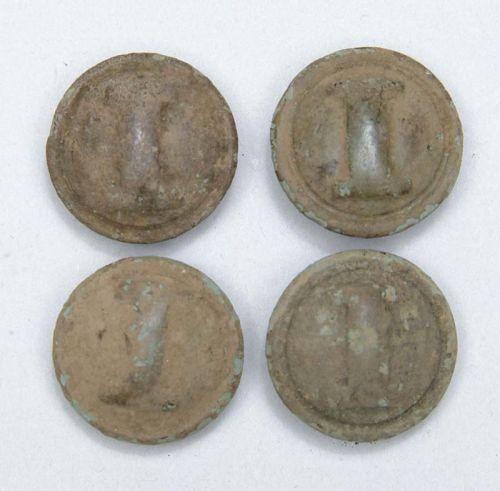 GROUP OF 4 CONFEDERATE CAST "I" BUTTONS DUG AT BA
