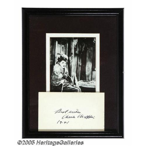 Charlie Chaplin Autograph. A 3" x 5" index card ins Charlie Chaplin ...