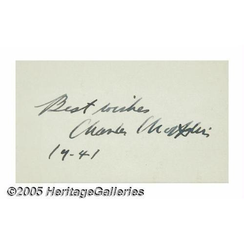 Charlie Chaplin Autograph. A 3" x 5" index card ins Charlie Chaplin ...