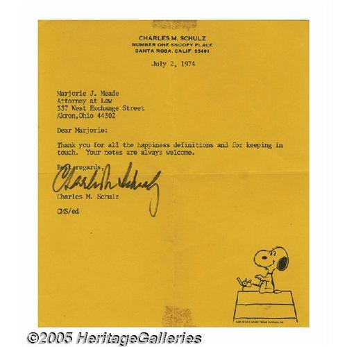 Charles Schulz Signed Letter. Typed letter on a 6" Charles Schulz ...