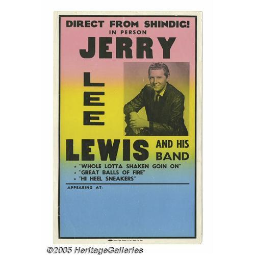 Jerry Lee Lewis Poster. Featured is a 1966 "Shindig Jerry Lee Lewis Poster.