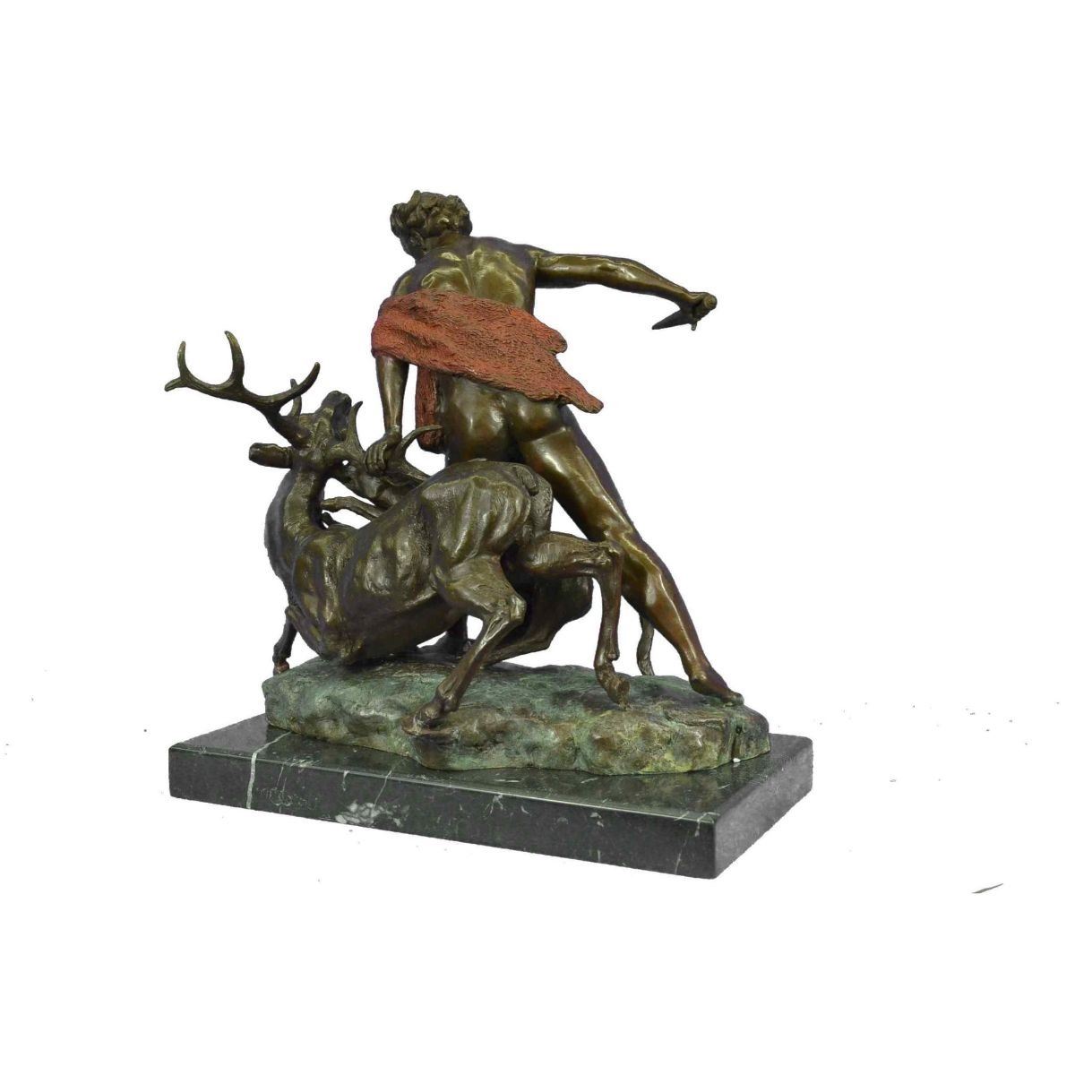 HERCULES & CERYNEIAN HIND Mythological Greek Bronze Sculpture 18" x 17"