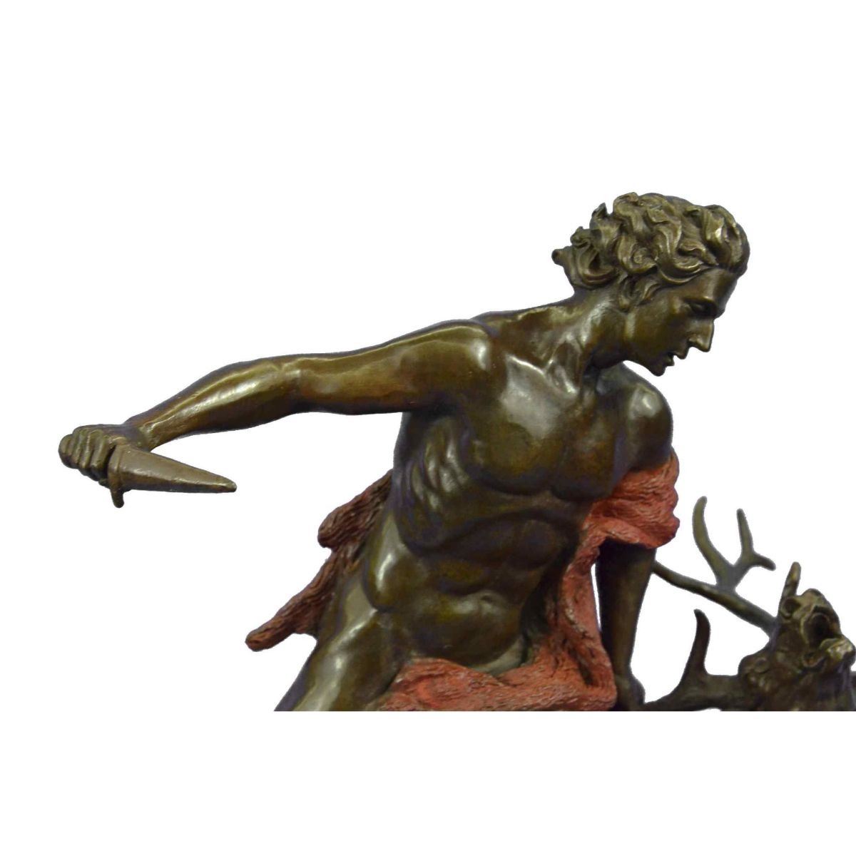 HERCULES & CERYNEIAN HIND Mythological Greek Bronze Sculpture 18" x 17"