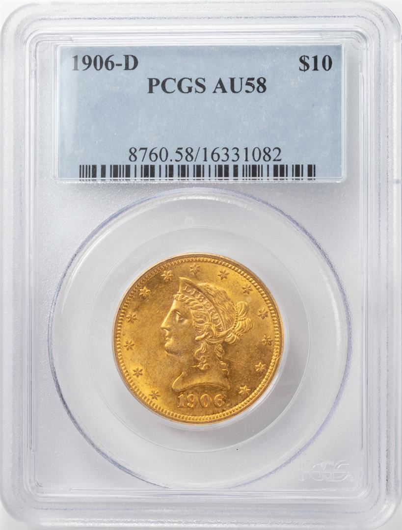 1906-D $10 Liberty Head Eagle Gold Coin PCGS AU58