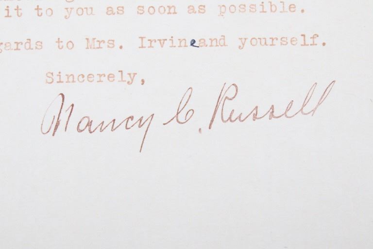 Nancy C. Russell Hand Signed Typed Letter c.1928