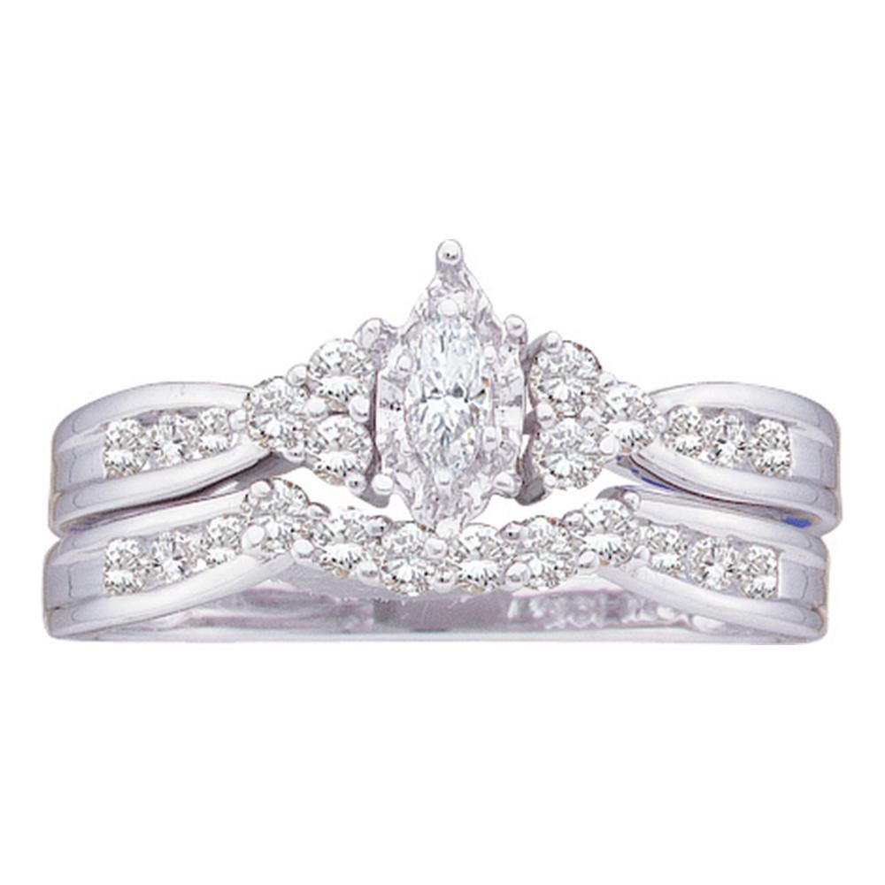 Marquise Diamond Bridal Wedding Engagement Ring Band Set 1/2 Cttw 14kt ...