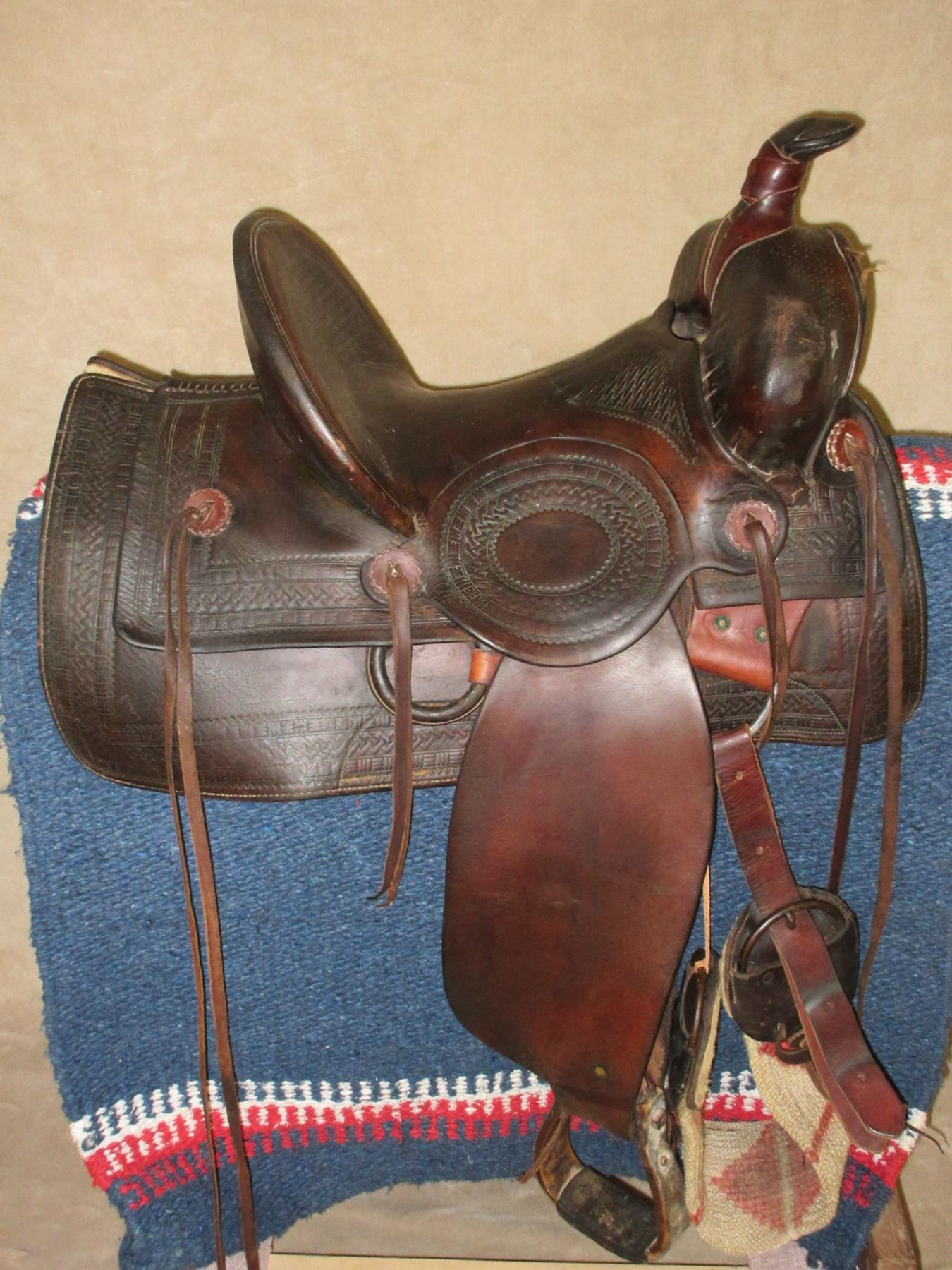 Marked Askew High Back Saddle- 14.5" Seat- Basket Stamped- 1866- 1928