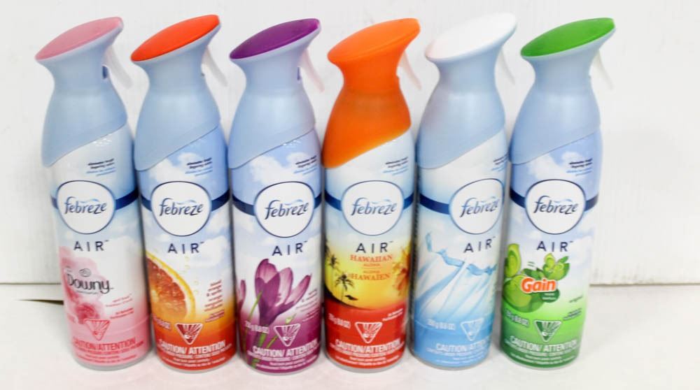 6 BOTTLES OF FEBREZE AIR FRESHENERS.