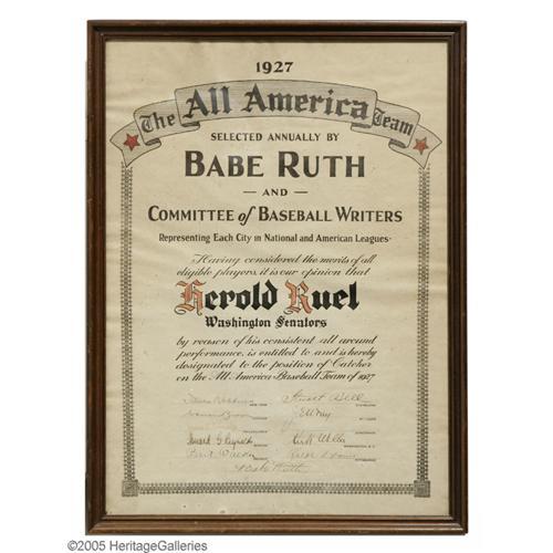 1927 Babe Ruth Signed All-America Cert. PSA 1927 Muddy Ruel "The All ...