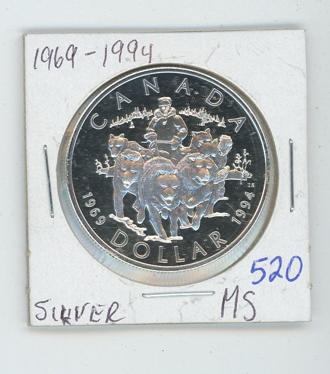 1969-1994 DOG SLED CANADIAN SILVER DOLLAR