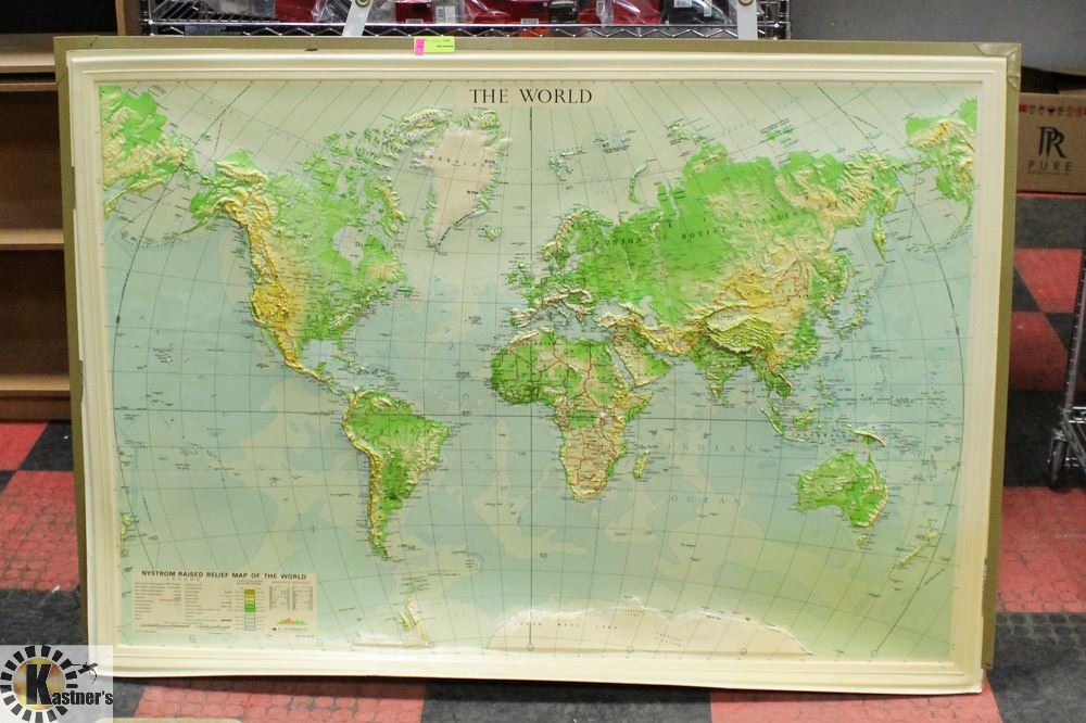 LARGE WORLD MAP WALL HANGING - AS IS