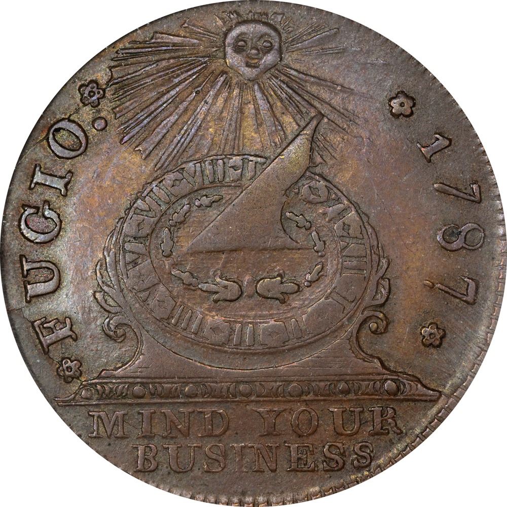 “1787” New Haven Restrike Fugio Copper. Newman-104FF. AU-50 ICG.