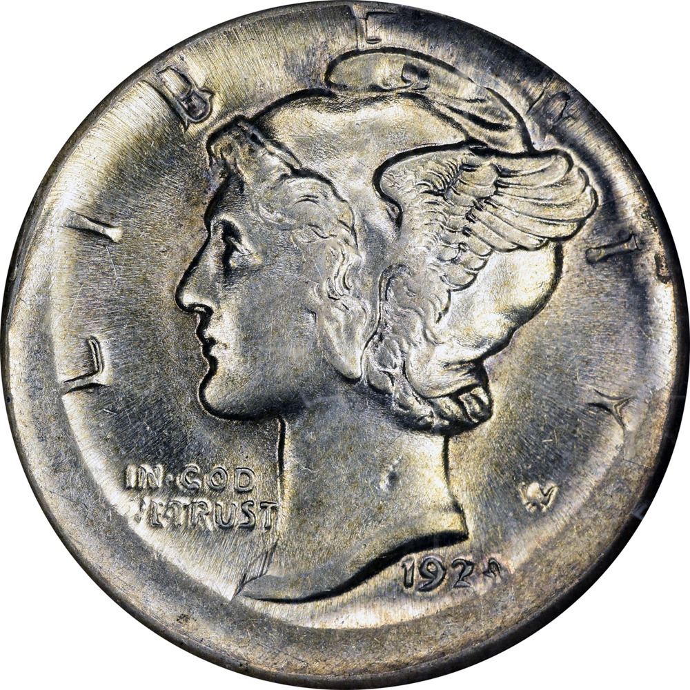 Mint Error. 1920-S Dime. Broadstruck. AU-58 NGC