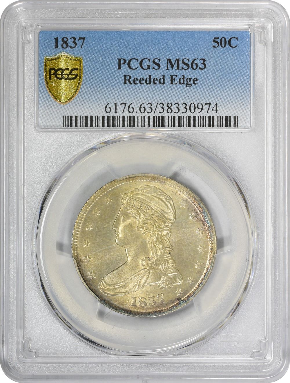 1837 Reeded Edge. 50 CENTS. MS-63 PCGS