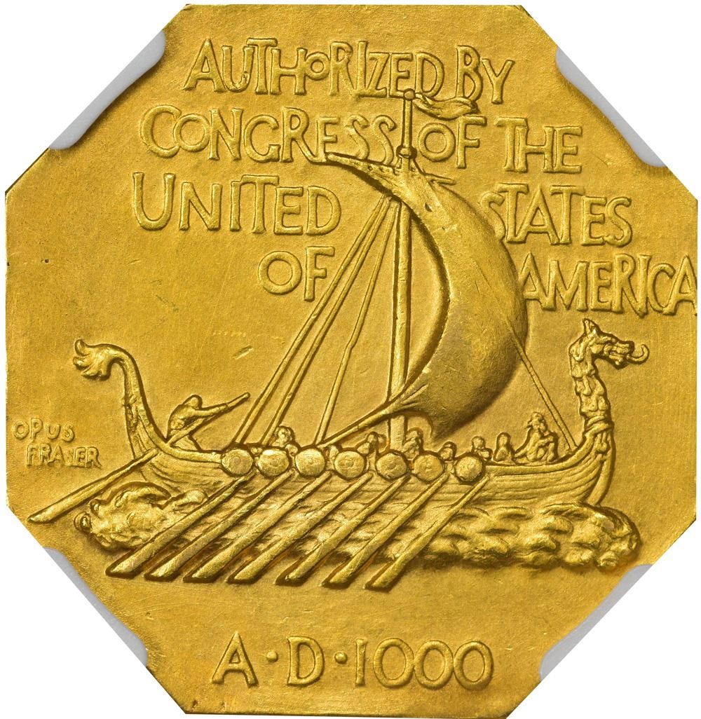 Norse-American Medal. Gold. Octagonal. Matte Proof-65 NGC.