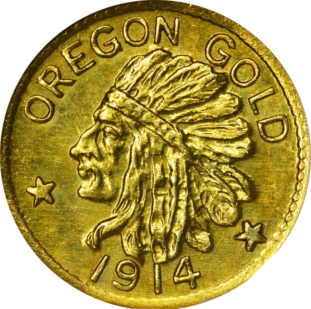 Oregon. Hart’s Coins of the Golden West. 1914 $1-Sized Gold. Indian ...