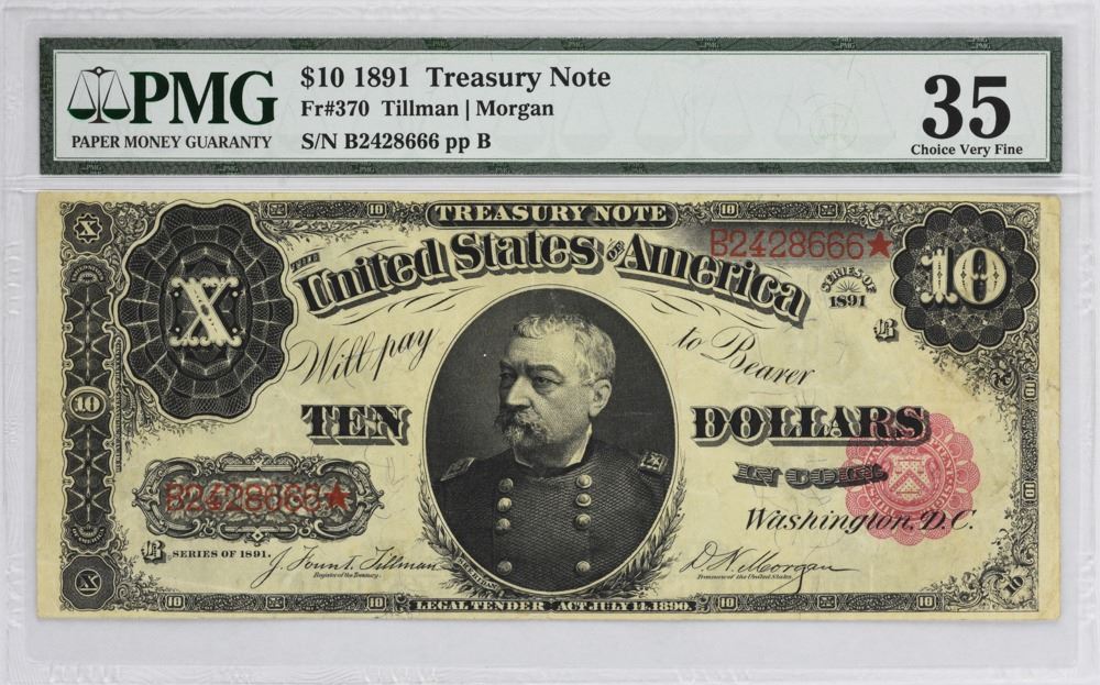 Fr. 370. 1891 $10 Treasury Note. PMG Choice Very Fine 35.