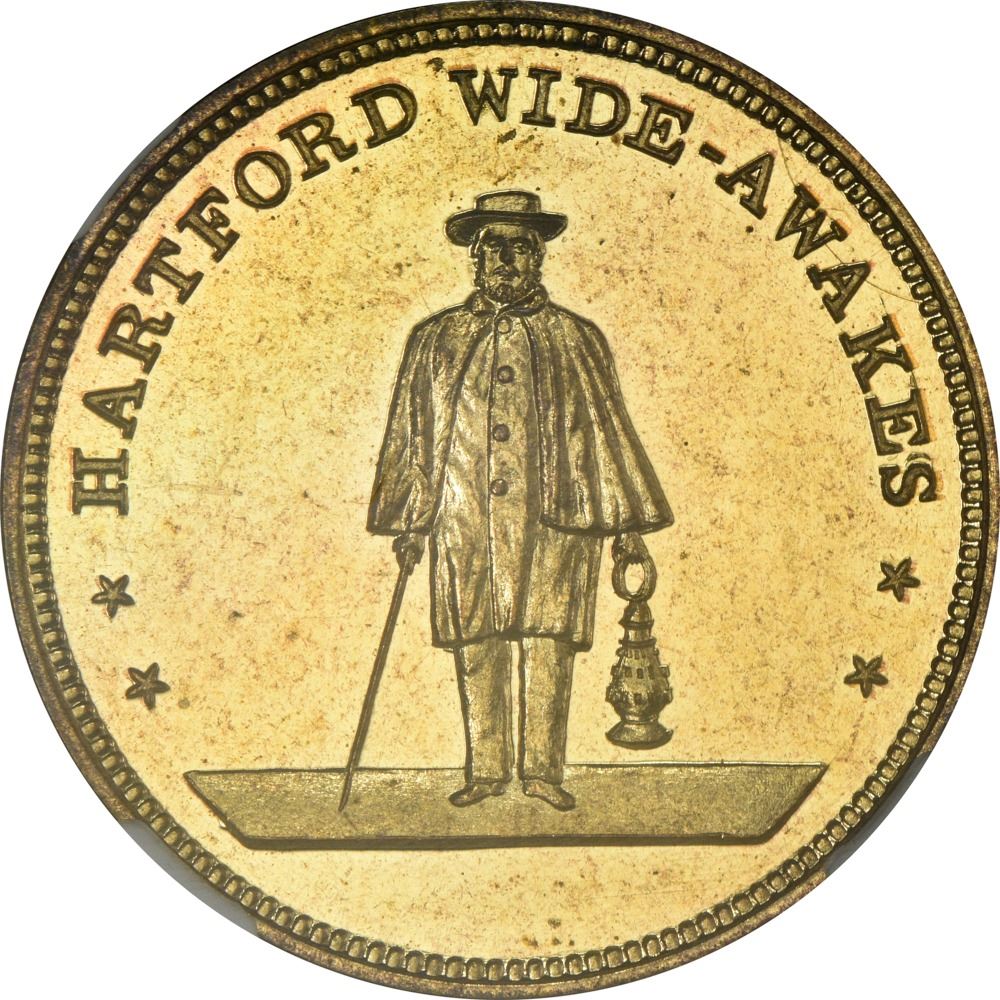1860 Campaign. Hartford Wide-Awakes. DeWitt-AL-40. Brass. MS-66 PL NGC.