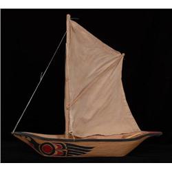 Coast Salish Model Canoe with Sail and