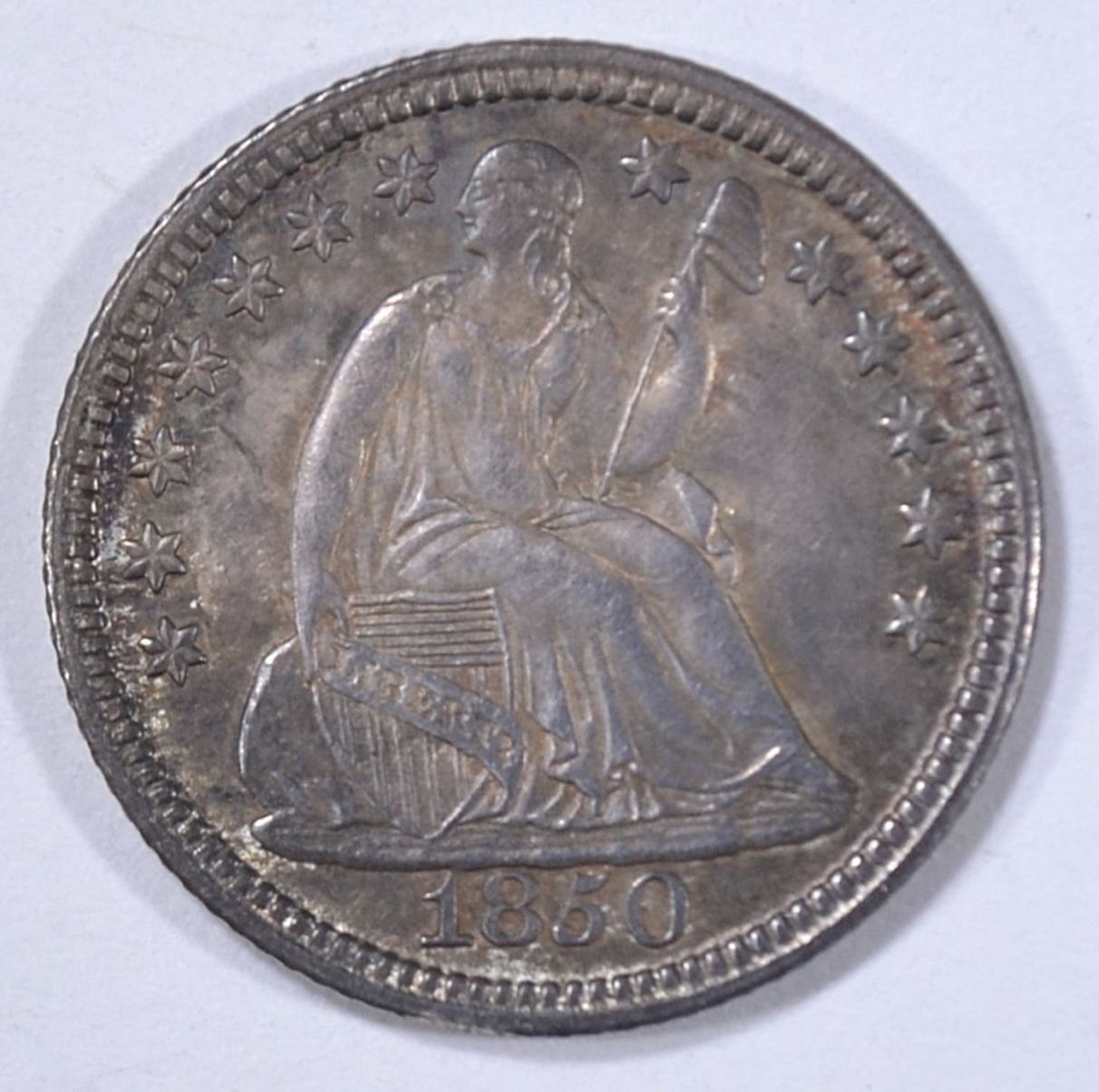 1850 SEATED HALF DIME GEM ORIGINAL UNC.