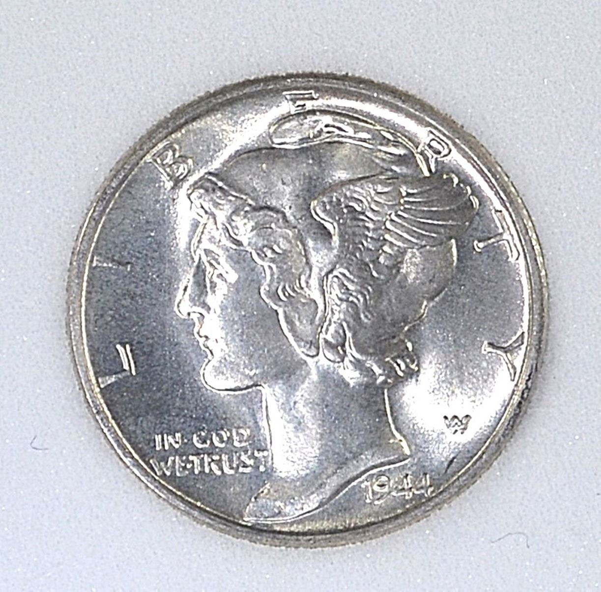 1944 MERCURY DIME, SUPERB GEM+ BU