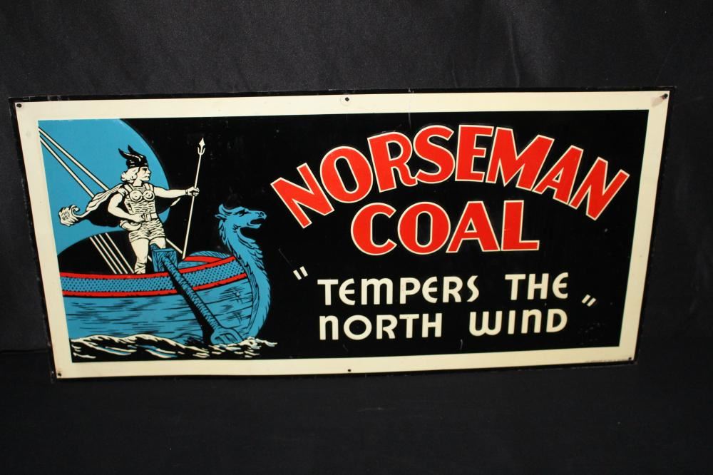 NORSEMAN COAL TIN LITHO SIGN VIKING SHIP