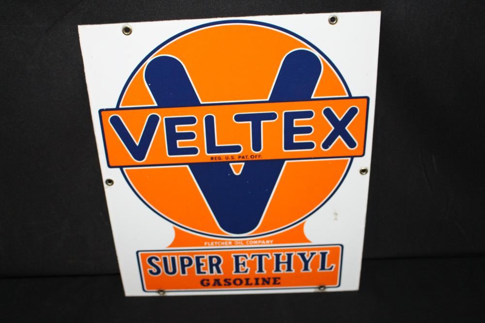 PORCELAIN VELTEX SUPER ETHYL GAS PUMP SIGN