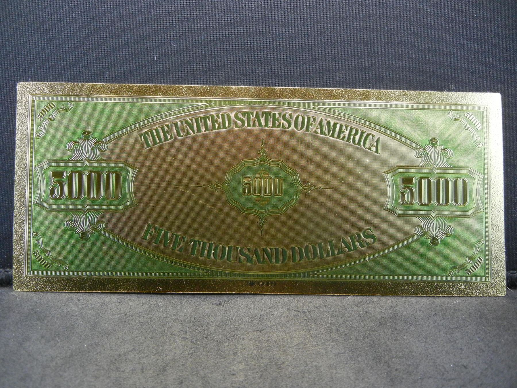 Series 1928 $5,000 Gold Certificate 24K Gold Foil Note (Not Legal Tender)